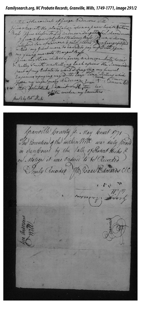 George Anderson d.1757 Granville | Andersons of Colonial N. Carolina