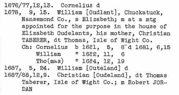 Thomas Jordan of Nansemond | Andersons of Colonial N. Carolina